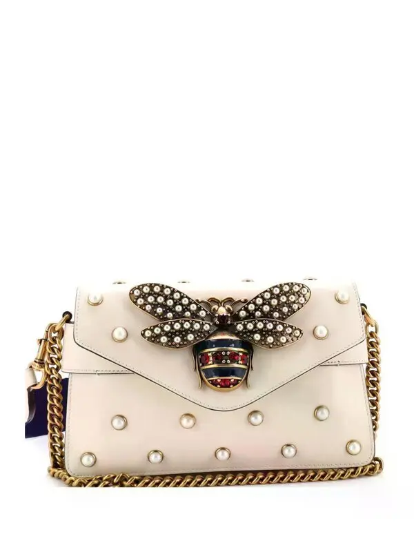 Gucci Broadway Pearly Bee Embellished Mini Shoulder Bag - White
