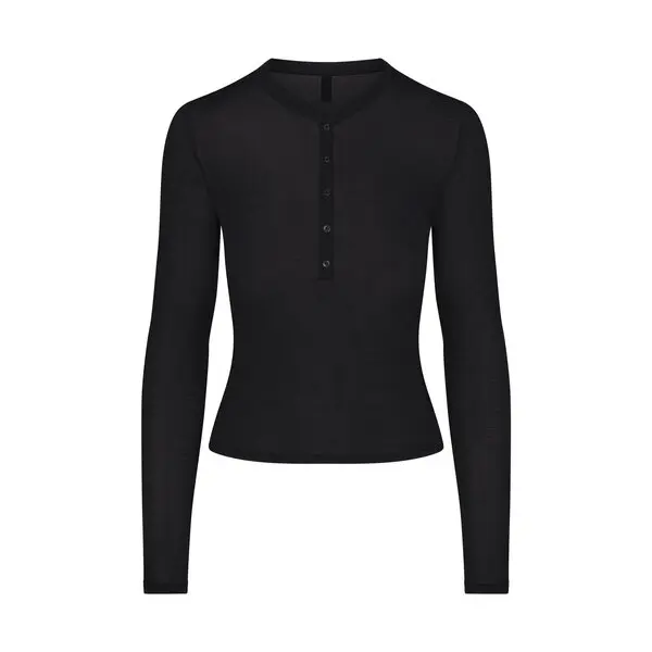 SKIMS Sheer Modal Crewneck Henley - Onyx