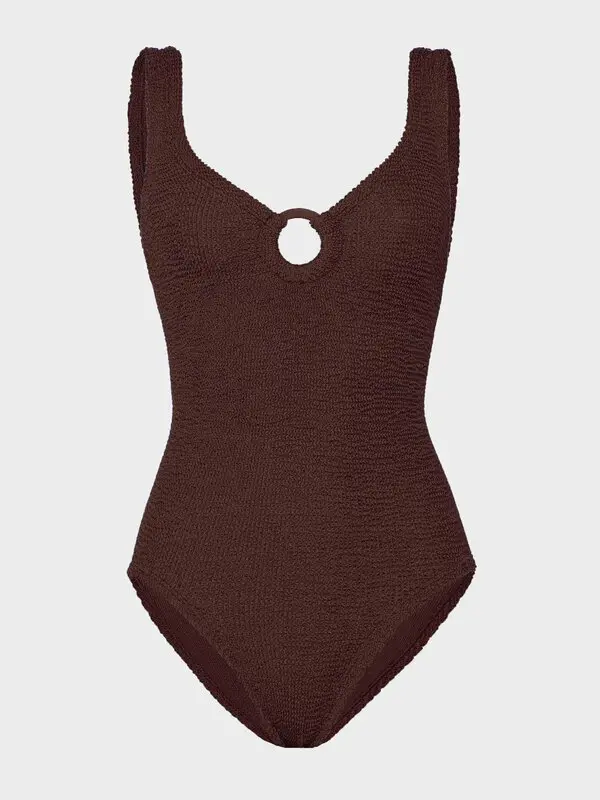 Hunza G Celine One Piece Swimsuit With Tonal Hoop Detail - Metallic Chocolate