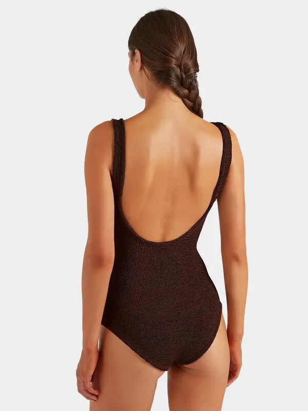 Hunza G Celine One Piece Swimsuit With Tonal Hoop Detail - Metallic Chocolate