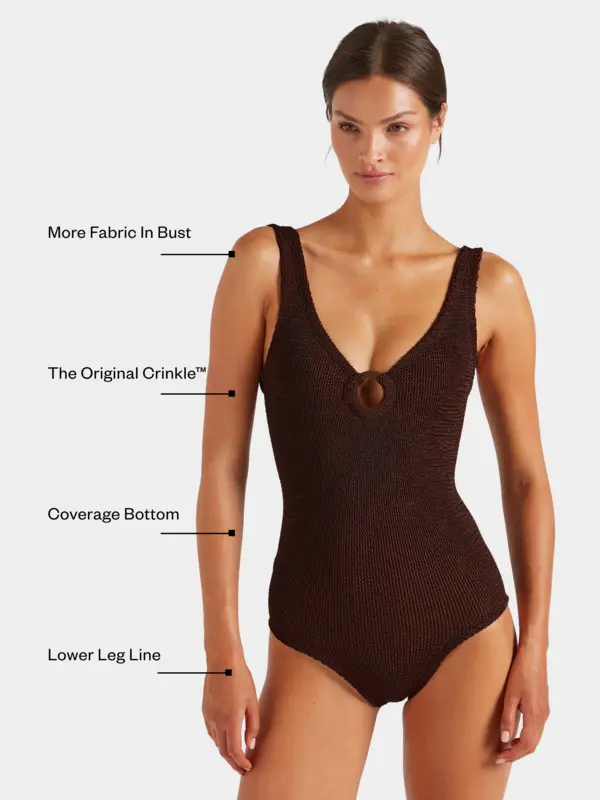 Hunza G Celine One Piece Swimsuit With Tonal Hoop Detail - Metallic Chocolate