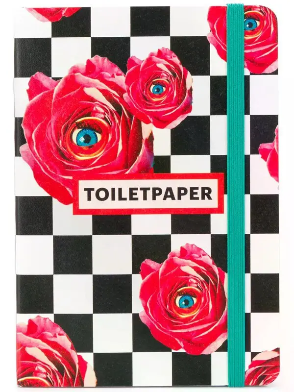 SELETTI Checkered Floral Notebook - Black