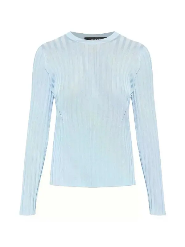 Versace Ribbed Knit Crewneck Top With Medusa Stud