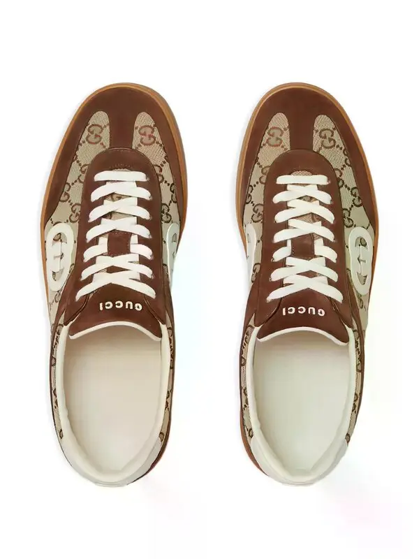 Gucci Logo-plaque Leather-panel Sneakers - Neutrals