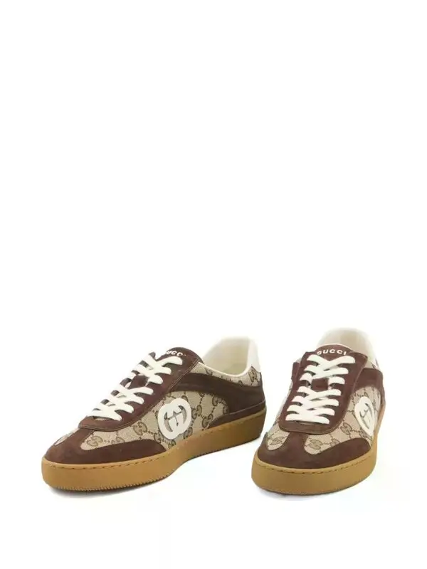 Gucci Logo-plaque Leather-panel Sneakers - Neutrals
