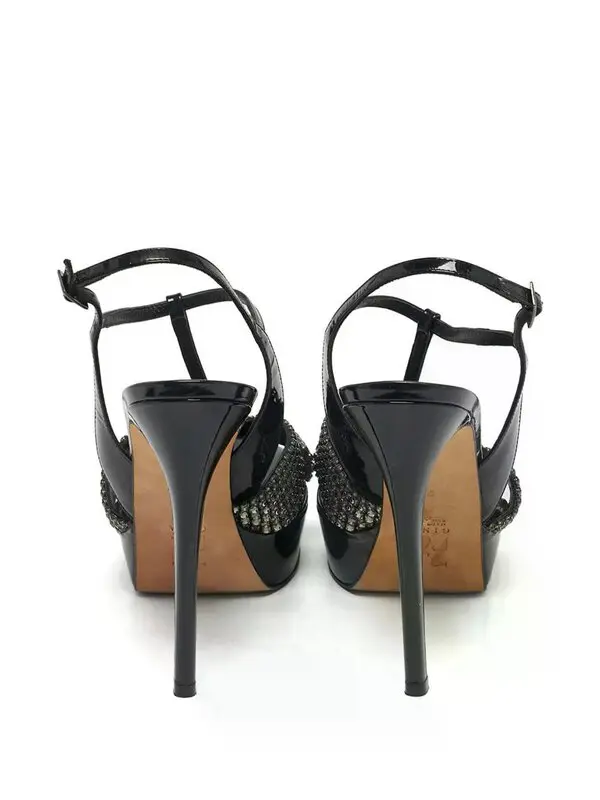GINA Crystal-embellished Platform Leather Sandals
