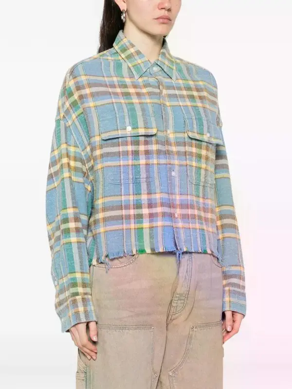 R13 Plaid Frayed Shirt - Blue