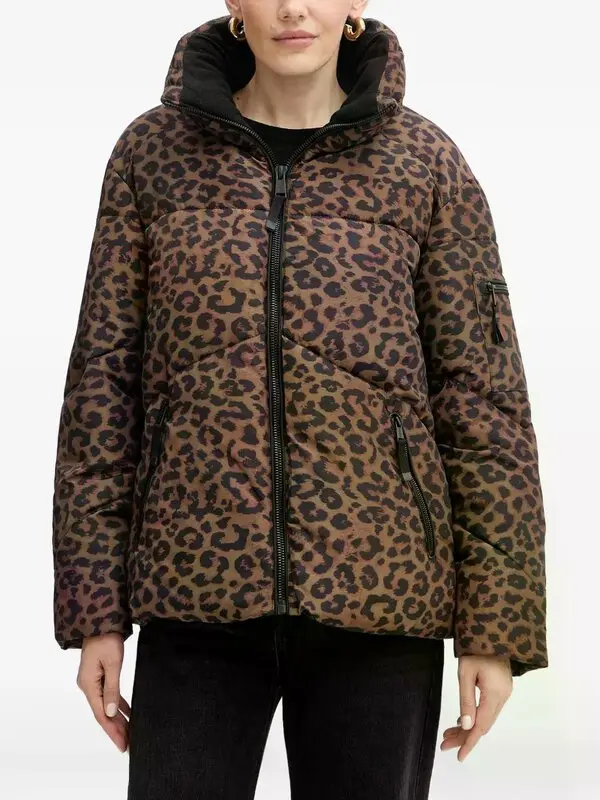 Guess Padded Animal Print Zip-up Jacket - Brown