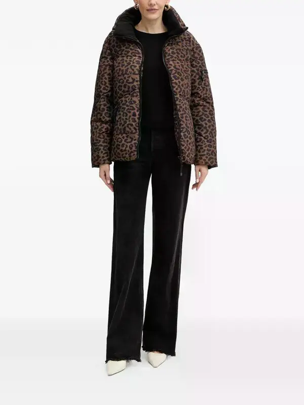 Guess Padded Animal Print Zip-up Jacket - Brown
