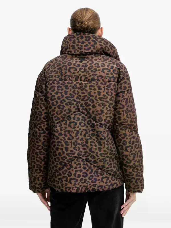 Guess Padded Animal Print Zip-up Jacket - Brown