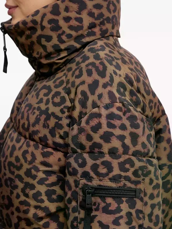 Guess Padded Animal Print Zip-up Jacket - Brown