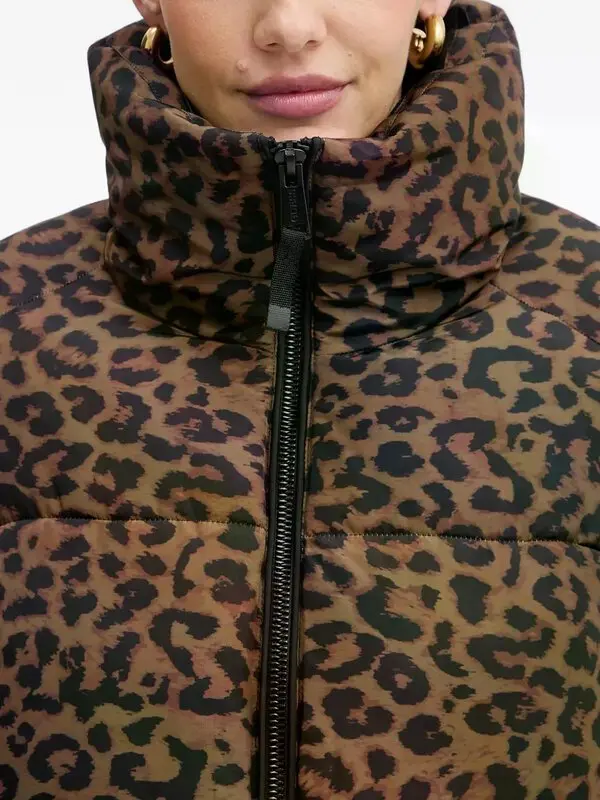 Guess Padded Animal Print Zip-up Jacket - Brown