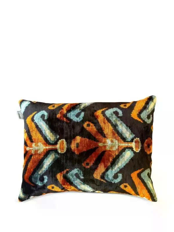 LES-OTTOMANS Velvet Patterned Cushion - Black