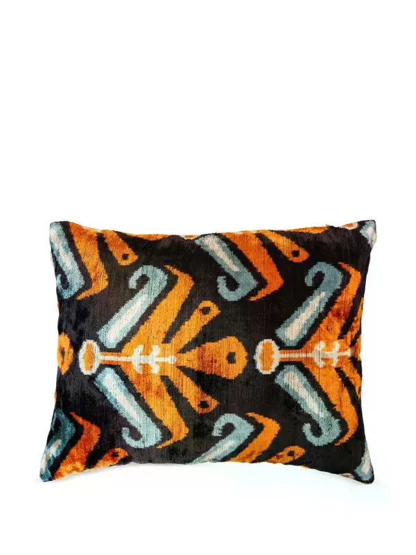LES-OTTOMANS Velvet Patterned Cushion - Black