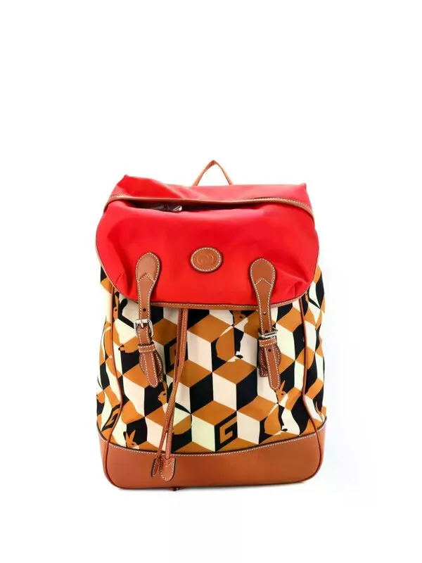 Gucci Interlocking G Patch Flap Buckle Printed Nylon Backpack - Multicolour