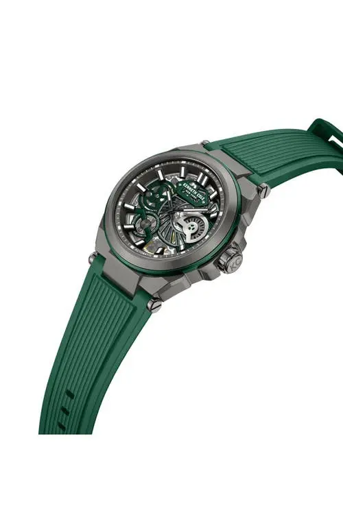 KENNETH COLE Skeleton Automatic Silicon Strap Watch - Green