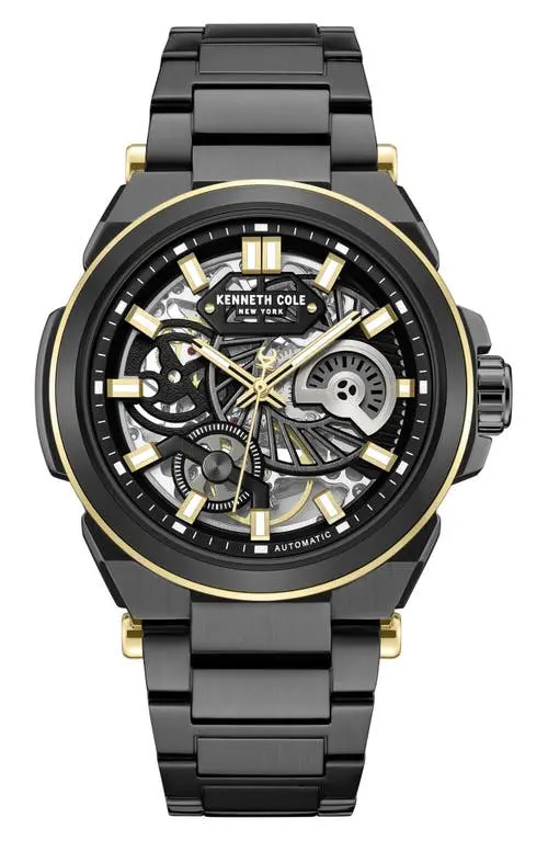 KENNETH COLE Skeleton Automatic Bracelet Watch - Black