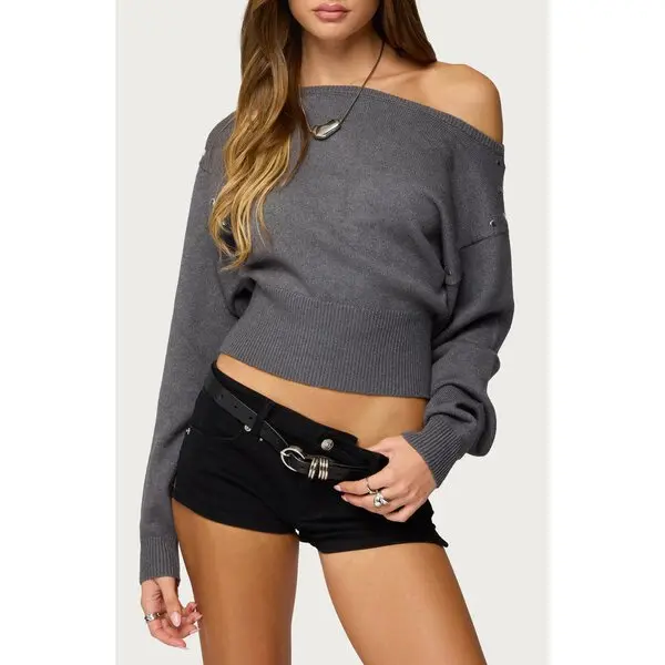 EDIKTED Doro Studded One-shoulder Sweater