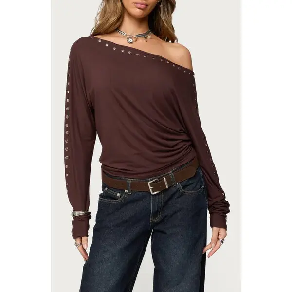 EDIKTED Paola Studded One-shoulder Top