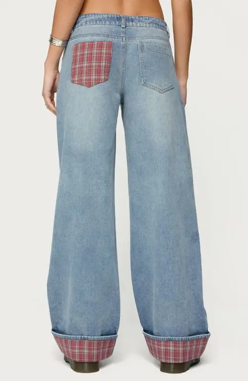 EDIKTED Plaid Cuff Baggy Jeans