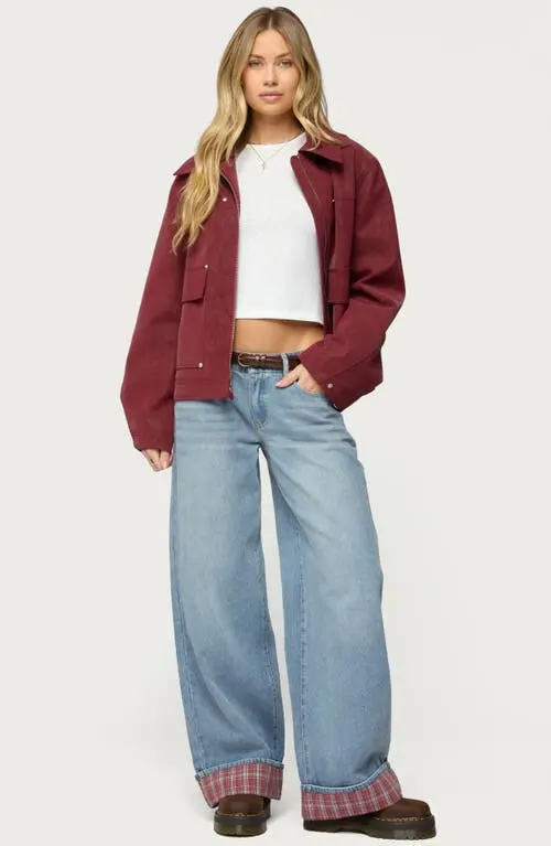 EDIKTED Plaid Cuff Baggy Jeans