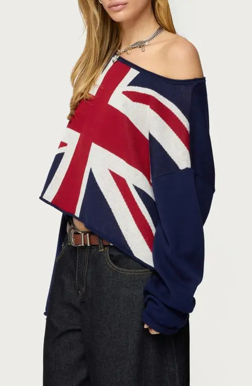 EDIKTED London Babe Off-the-shoulder Graphic Sweater