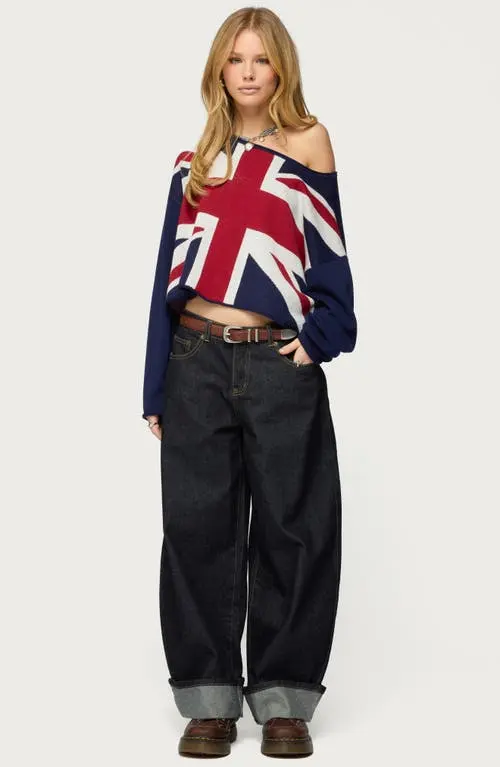 EDIKTED London Babe Off-the-shoulder Graphic Sweater