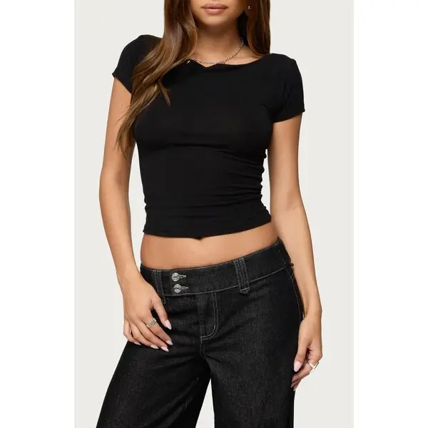 EDIKTED Becca Boat Neck T-shirt - Black