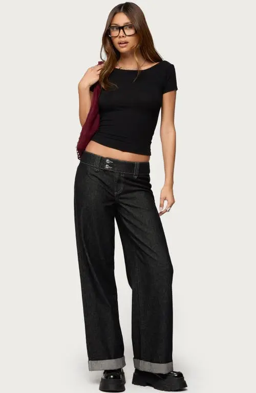 EDIKTED Becca Boat Neck T-shirt - Black