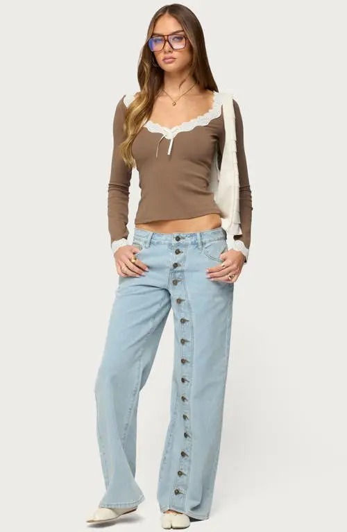 EDIKTED Contrast Lace Trim Long Sleeve Top