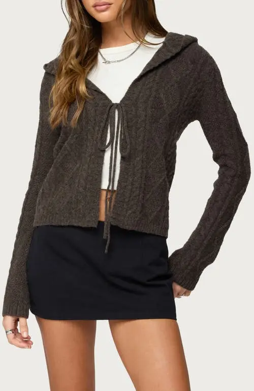 EDIKTED Jayla Cable Knit Hooded Cardigan