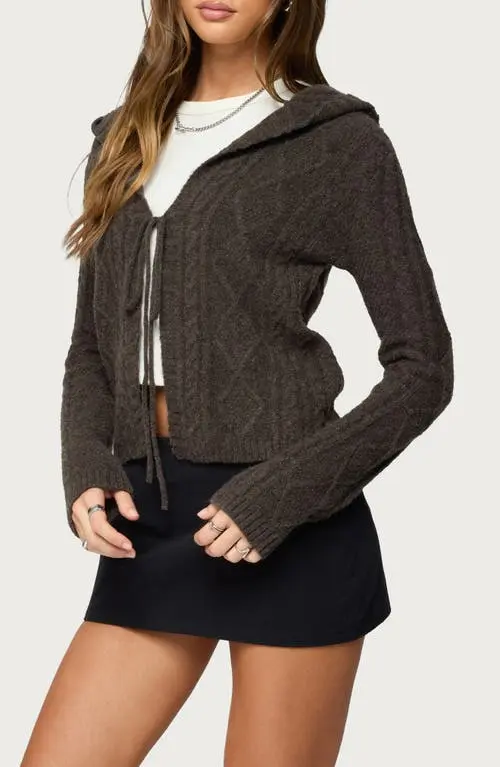 EDIKTED Jayla Cable Knit Hooded Cardigan