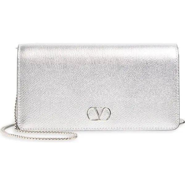 Valentino Garavani Vlogo Metallic Leather Shoulder Bag - Silver