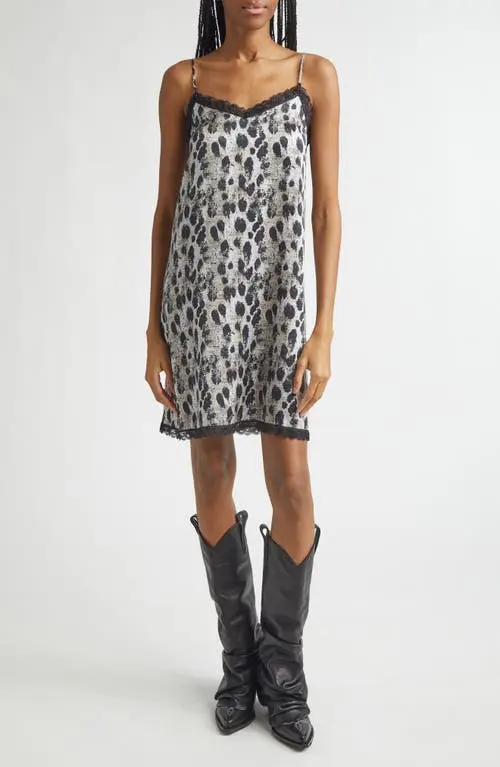 R13 Lace-trimmed Leopard-print Silk Slip Dress - Black Silver Leopard