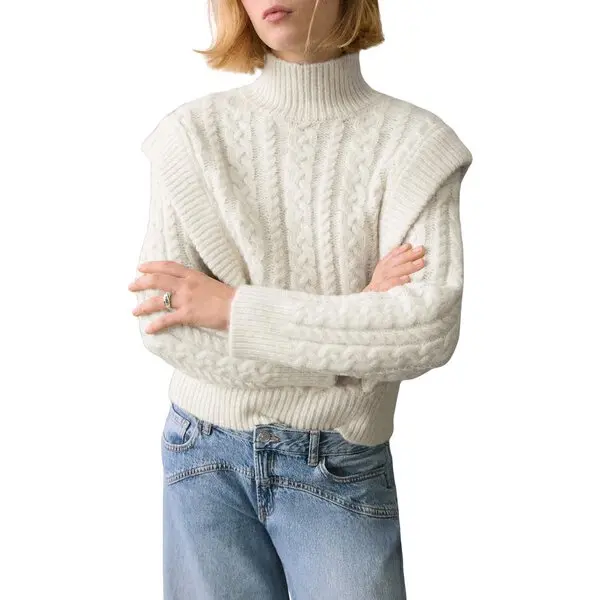 Mango Perkins Mock Neck Cable Knit Sweater