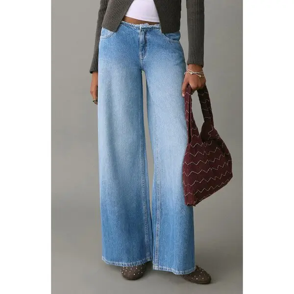 Mango Frayed Waist Wide-leg Jeans - Medium Blue