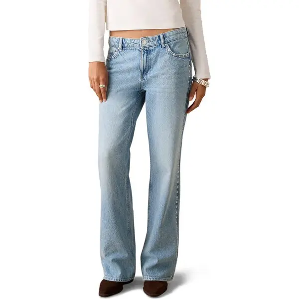 Mango Studded Straight Leg Jeans - Medium Blue