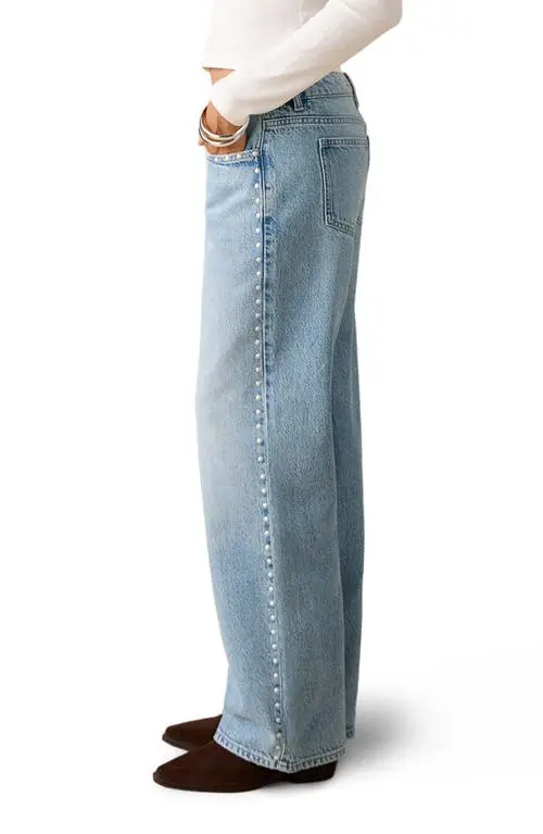 Mango Studded Straight Leg Jeans - Medium Blue