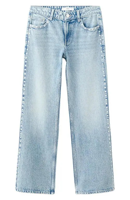 Mango Studded Straight Leg Jeans - Medium Blue