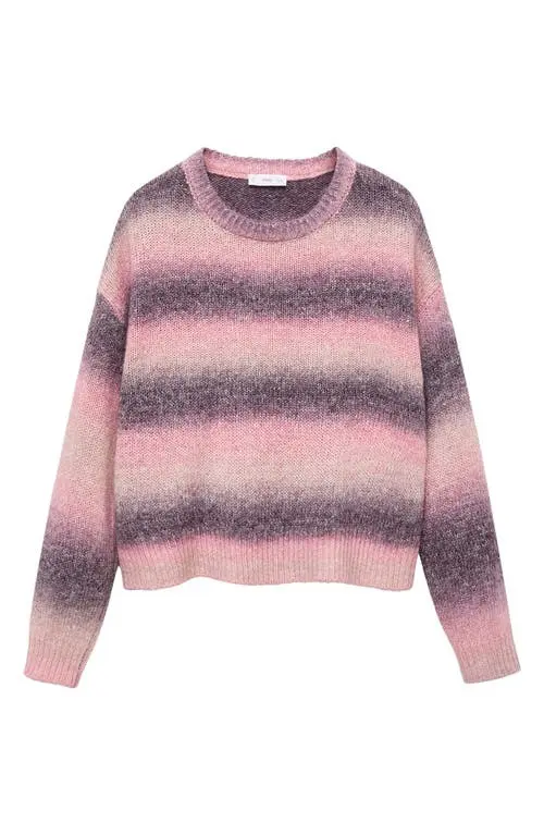 Mango Ombré Stripe V-neck Sweater - Light Pink