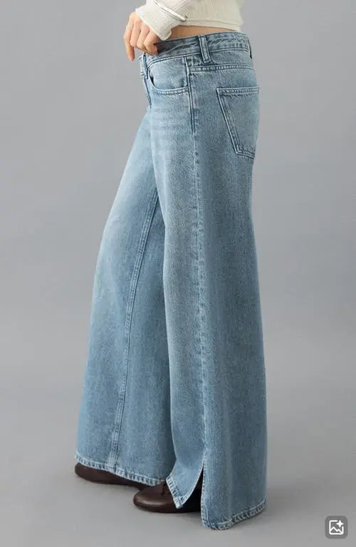 Mango High-waist Wide-leg Jeans With Side Slits - Medium Blue