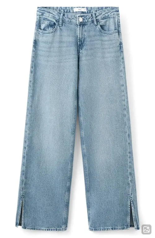 Mango High-waist Wide-leg Jeans With Side Slits - Medium Blue