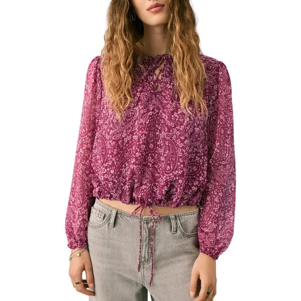 Mango Paisley Print Tie-hem Top