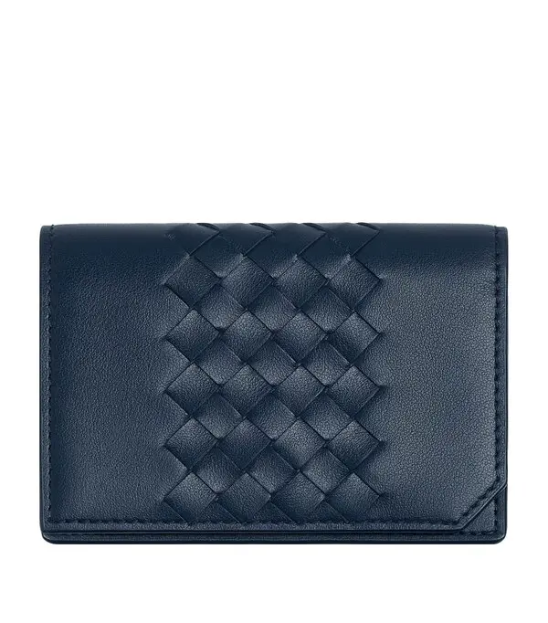 Bottega Veneta Leather Intrecciato Avenue Business Card Case - Blue