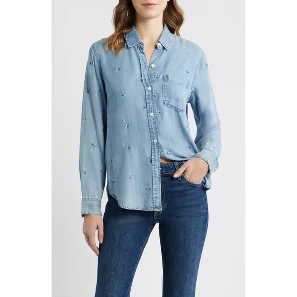 Rails Ingrid Floral Embroidered Chambray Button-up Shirt