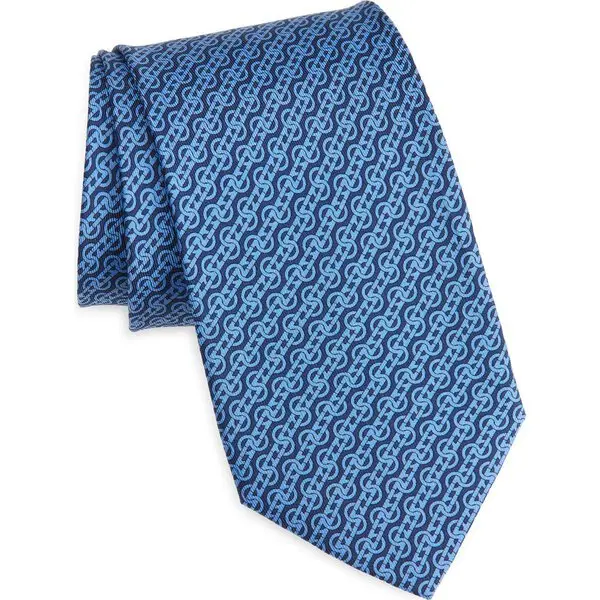 FERRAGAMO Trofeo Gancini Silk Neck Tie - Navy