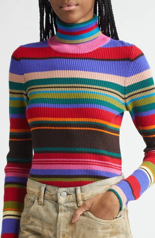 Acne Studios Stripe Rib Wool Turtleneck Sweater - Red/purple
