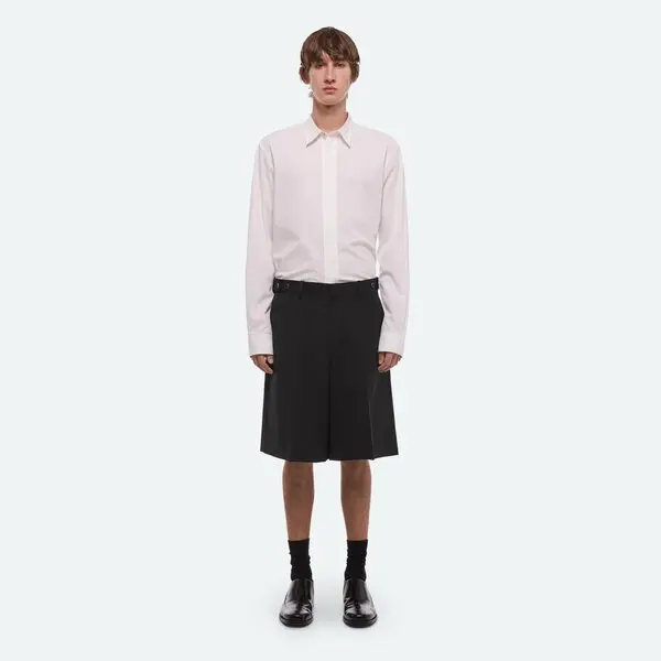 Helmut Lang Wardrobe Wool Gabardine Flat-front Shorts