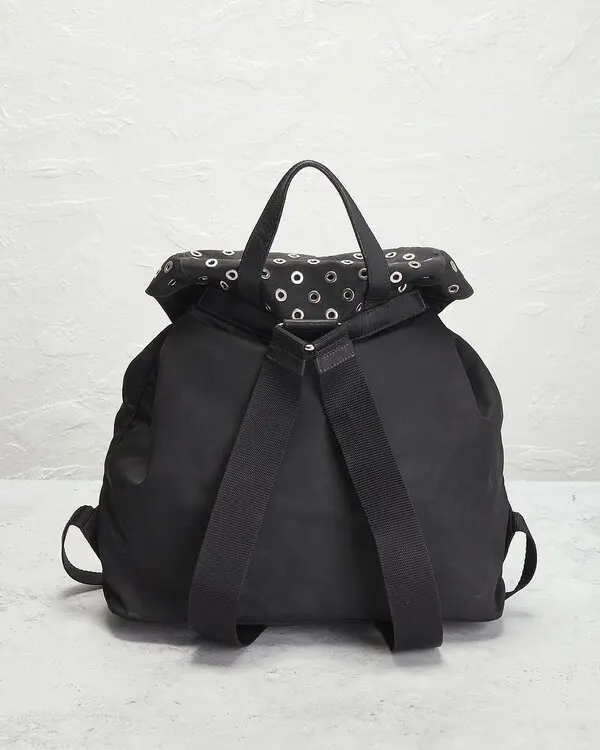 Prada Grommet Embellished Tessuto Backpack - Black