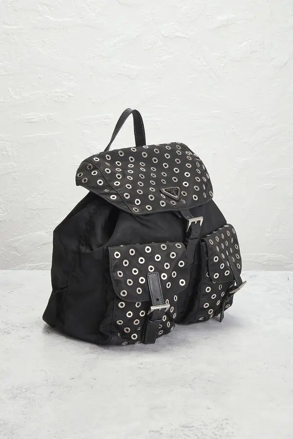 Prada Grommet Embellished Tessuto Backpack